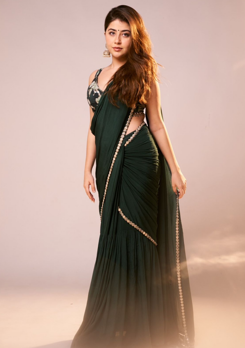 Aditi Bhatia in Amara Emerald Pleated Saree Set – Seeaash