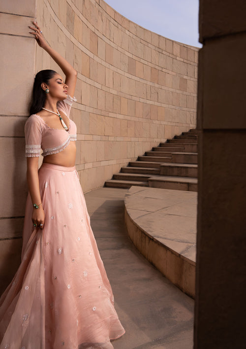 Ahsaas Channa in Blush Buti Lehenga Set – Seeaash